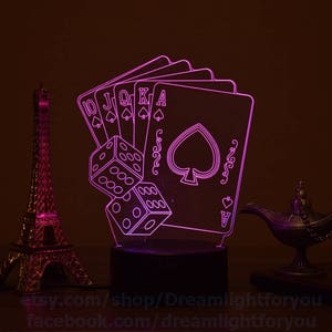 Poker Night Lamp Illusion Light LED Night Light Las Vegas Casino Dice ...