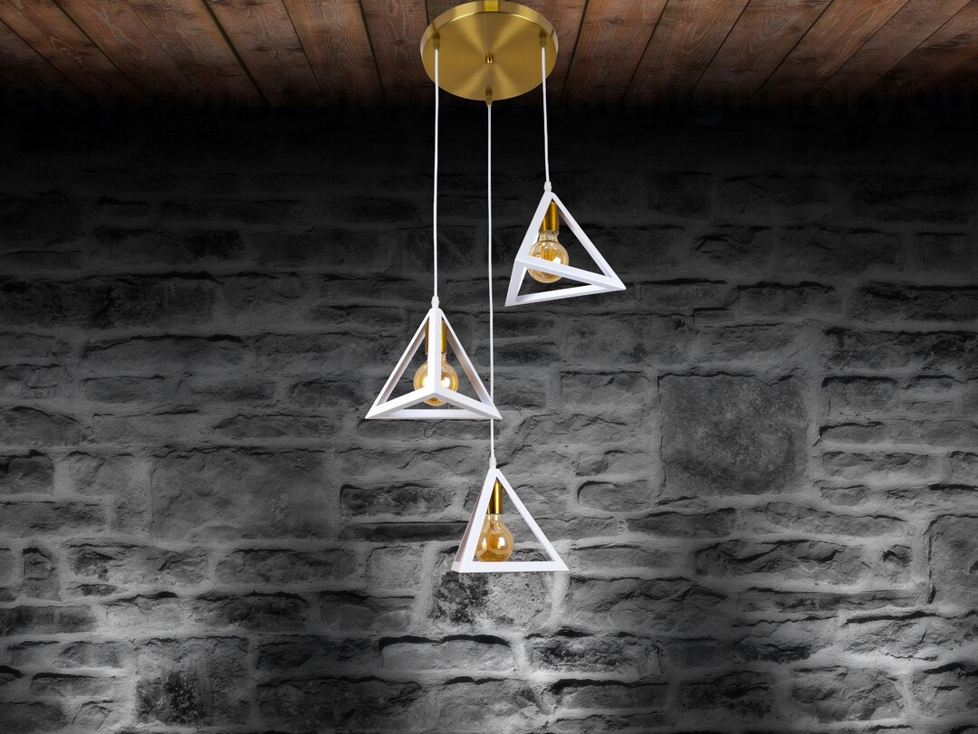 3 Pyramids Modern Pendant Light White & Bronze Pendant Light Cage ...