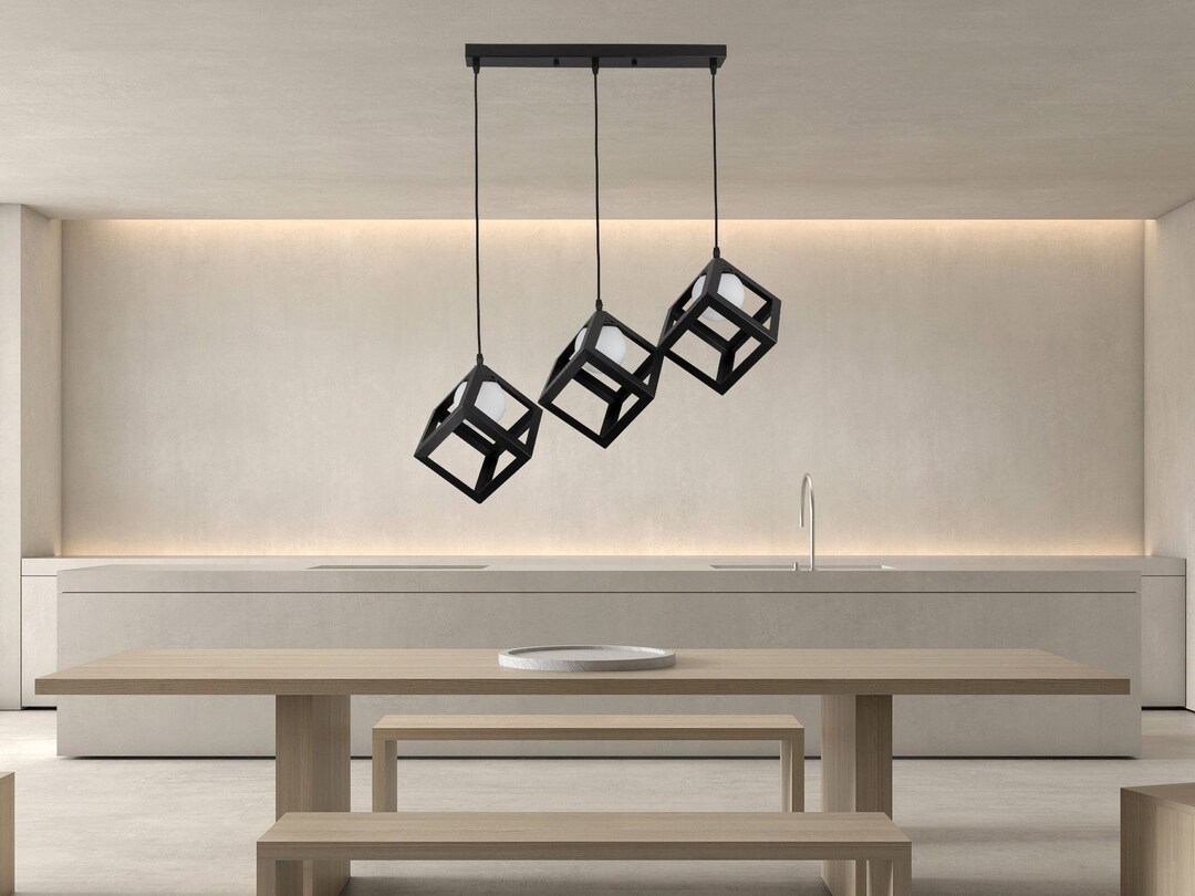 Modern Linear Pendant Light With 3 Cubes Geometric Pendant Light ...