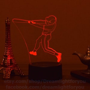 Baseball Player 3D Night Lamp Baseball Gift Illusion Light MLB Night ...