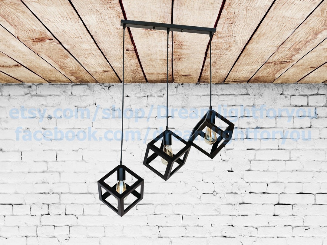 Industrial Cube Chandelier: 3-cube Iron Pendant Light Fixture - Etsy