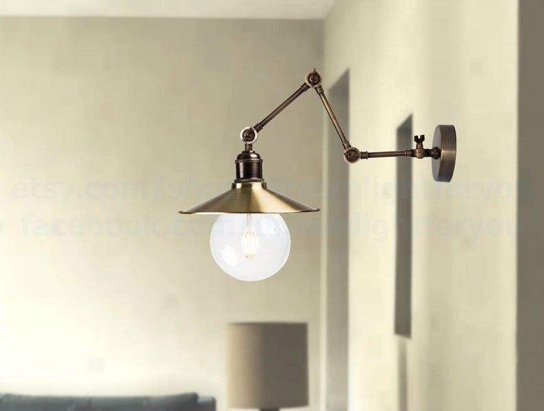 Swing Arm Sconce Golden Brass Adjustable Sconce Swivel Arm - Etsy