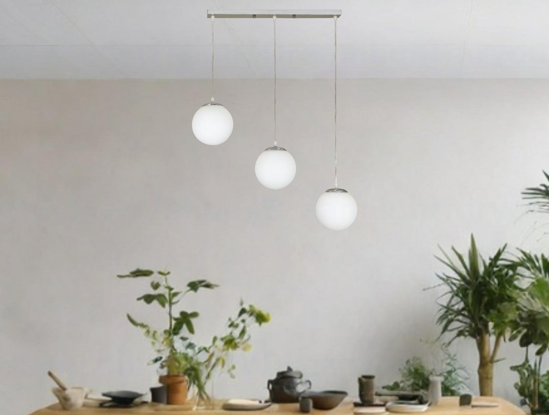 3 White Globes Cluster Pendant Light Kitchen Table Chandelier Lighting ...