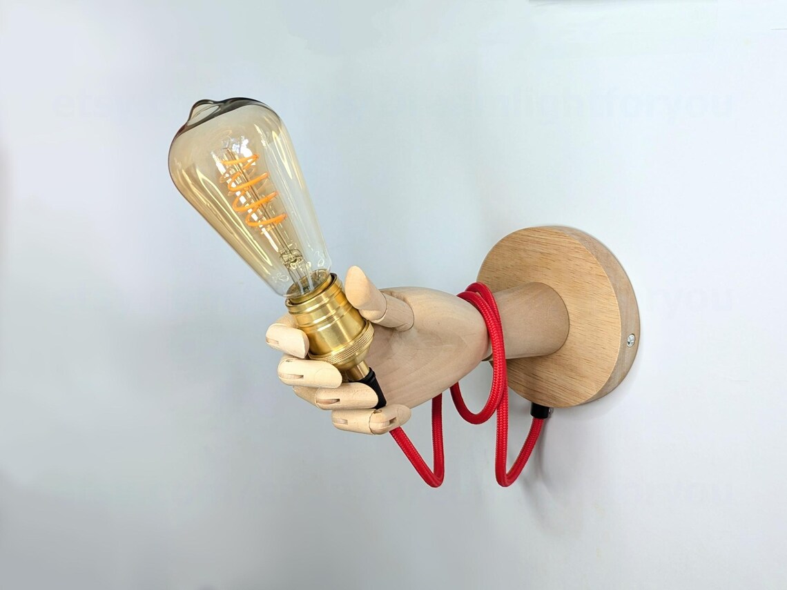 Wooden Hand Modern Wall Light Quaint Wall Sconce Light Plug in Wall ...