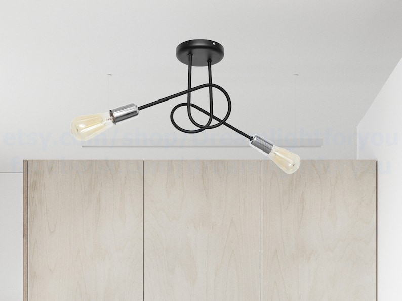 Black Copper Triple Ceiling Light Fixture Triple Light Semi Flush ...