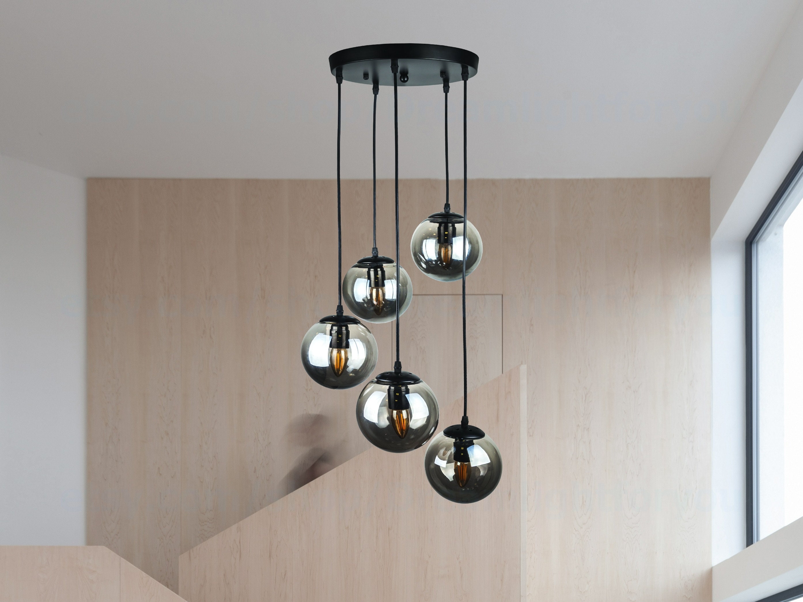 3 Smoked Globes Linear Pendant Light Kitchen Island Linear Chandelier ...