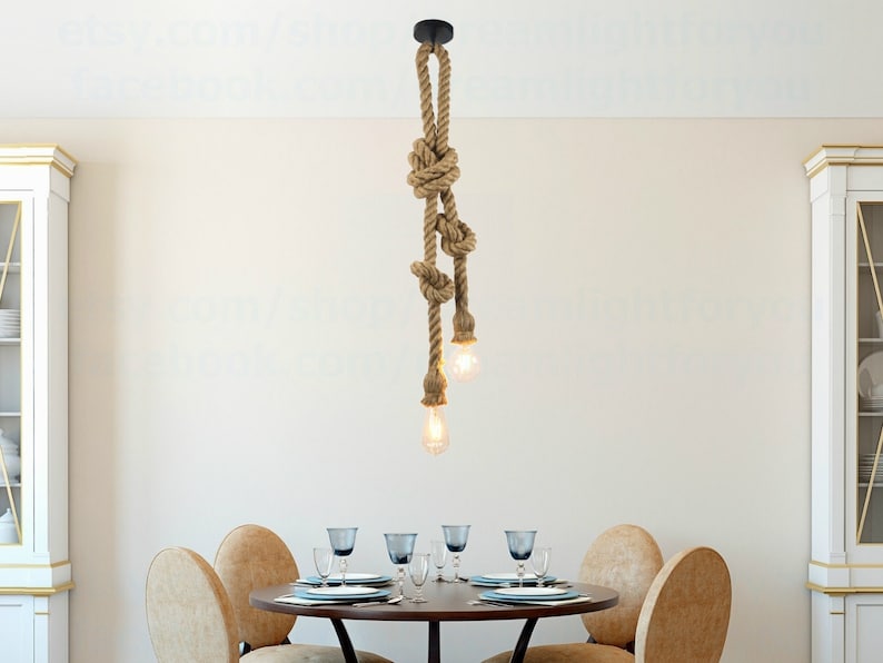Hemp Rope Pendant Light With Knot Nautical Lighting Manila - Etsy