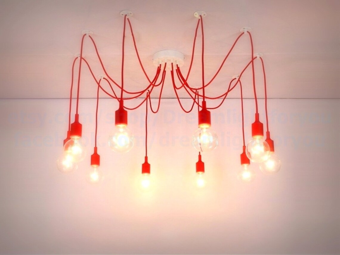 Red Octopus Chandelier 2-15 Pendant Light Spider Light - Etsy