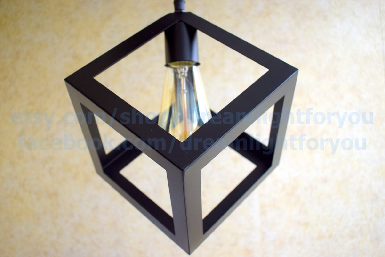 Iron Cube Pendant Light Fixture Hanging Cube Vintage - Etsy