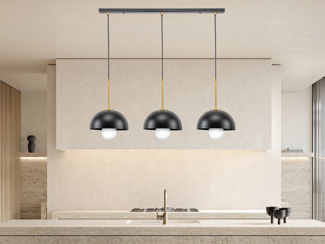 Black Dome Linear 3 Way Pendant Light for Kitchen Island 3 Lamp Pendant ...