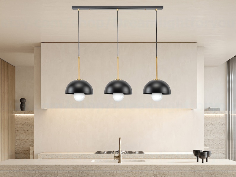 Black Dome Linear 3 Way Pendant Light for Kitchen Island 3 - Etsy