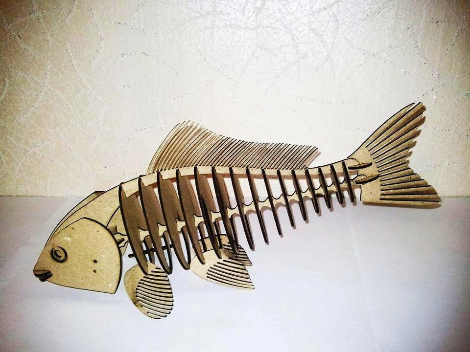 Carp 3D Puzzle Gift for Fisher Fishing Trophy MDF Fish Wood Sculpture ...