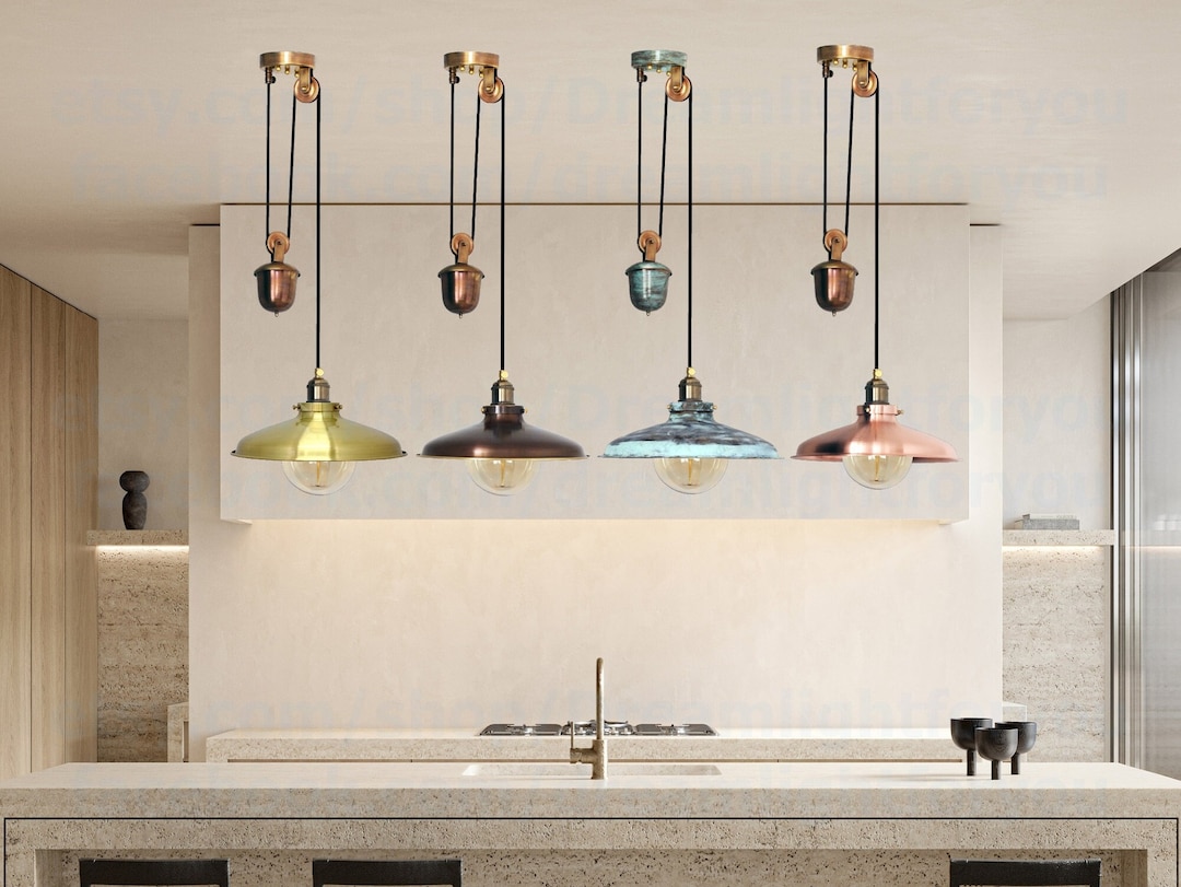 Brass Pulley Pendant Light Counterweight Light Rise and Fall Pendant ...