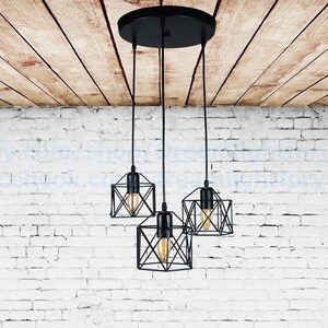 3 Light Cluster Pendant Lighting White Triple Chandelier 3 Cage Shade ...