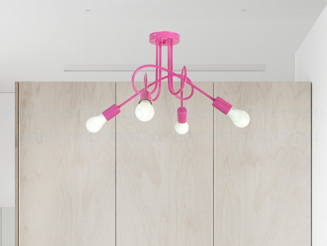 Pink Semi Flush Mount Ceiling Light Nursery Lighting Pink Chandelier ...