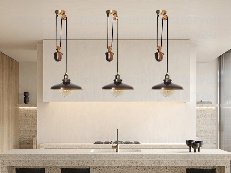 Pulley Pendant Light Brass Counterweight Light Rise and Fall - Etsy