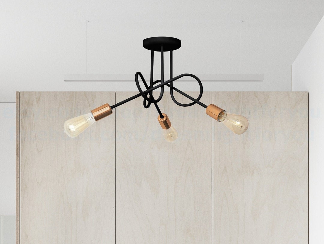 Black Copper Triple Ceiling Light Fixture Triple Light Semi Flush ...