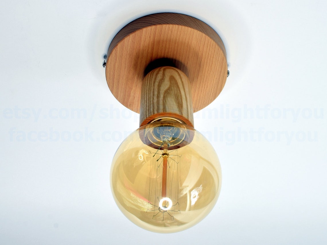 Wooden Flush Mount Ceiling Light Fixture / Wall Sconce - Etsy