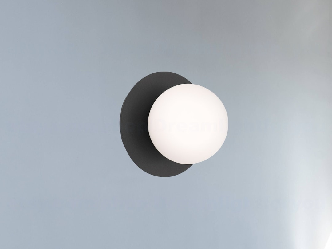 Milk Glass Globe Sconce Black Sconce Sphere Plafond Sconce Black Wall ...
