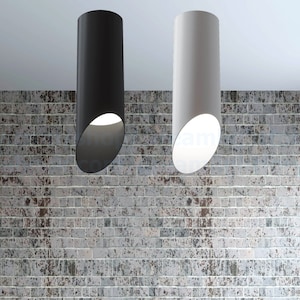 Flush Mount Sloped Pipe Ceiling Light Fixture Brass Patina Cylindrical ...