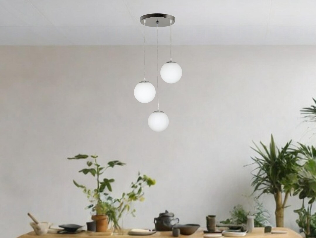 3 White Globes Cluster Pendant Light Dining Room 3-light Chandelier ...