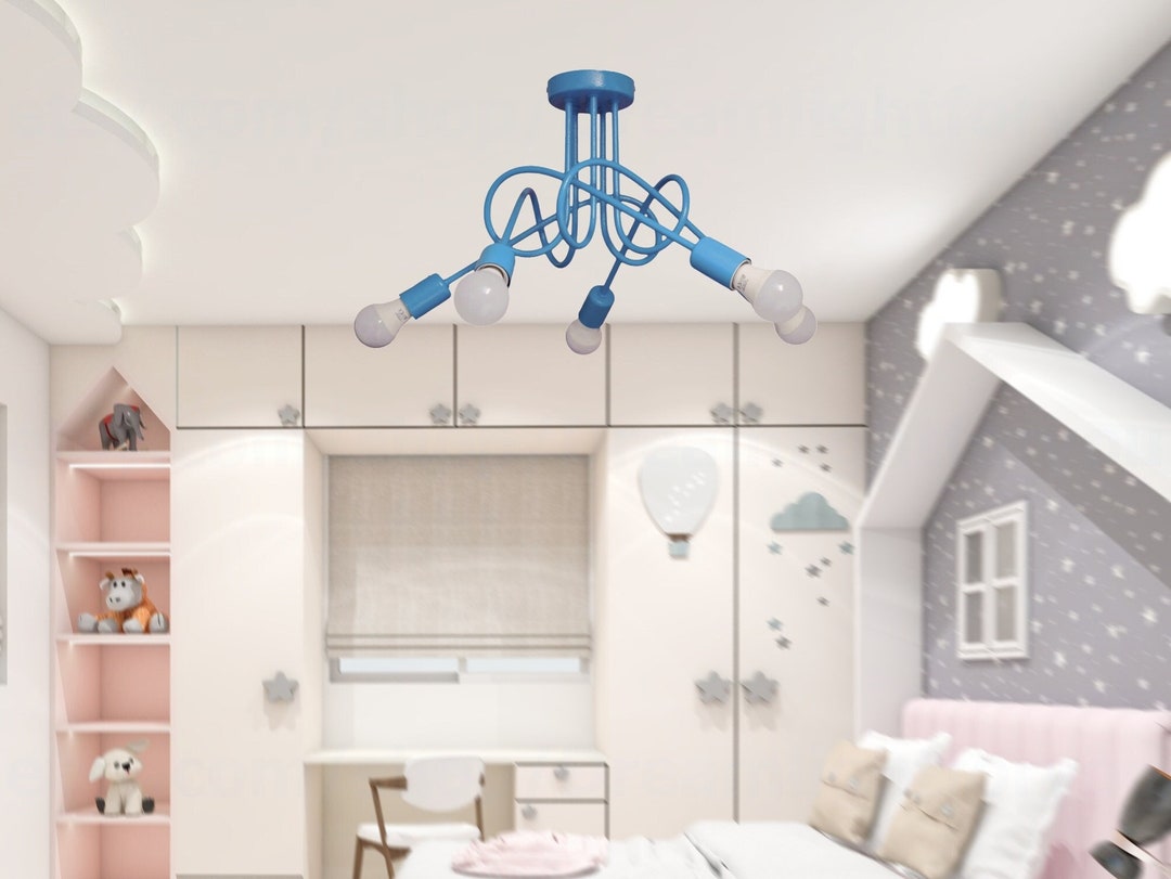Five Arms Blue Chandelier Blue Ceiling Light Fixture Semi Flush Mount ...