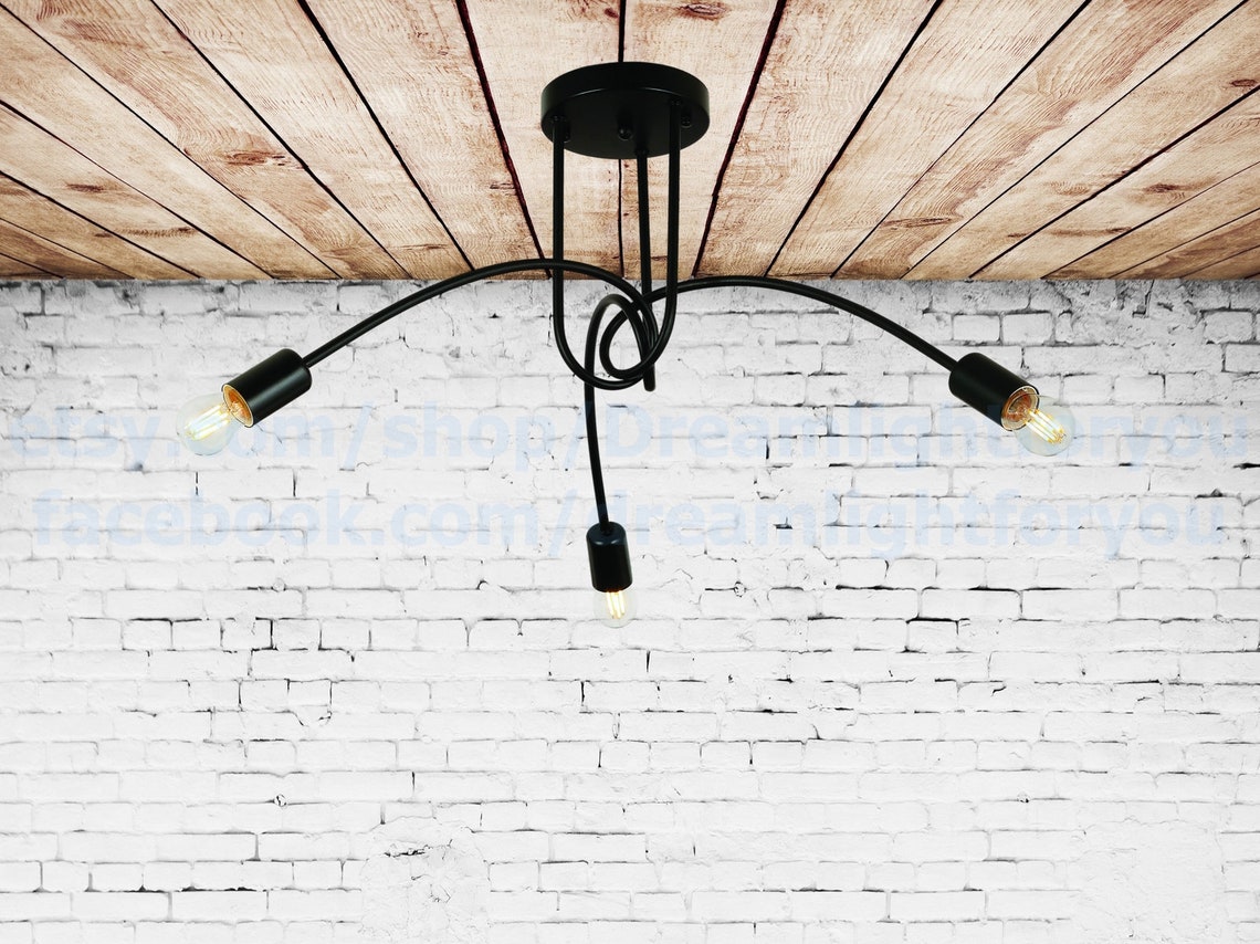 3-arms Ceiling Light 3-head Black Ceiling Chandelier Multi Arm - Etsy