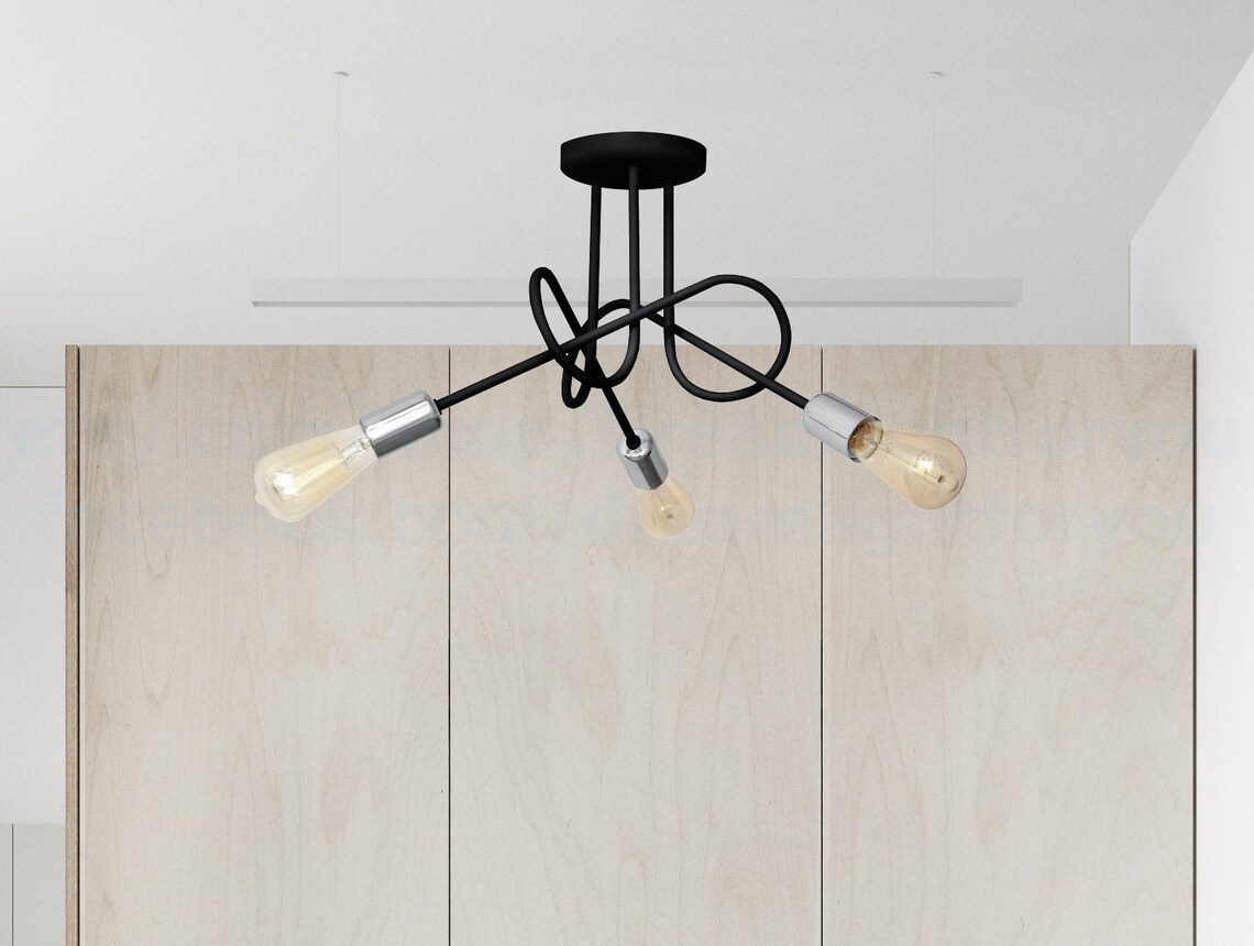 Triple Light Semi Flush Fixture Black-chrome Triple Ceiling | Etsy