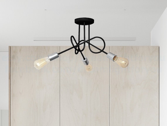 Triple Light Semi Flush Fixture Black-chrome Triple Ceiling | Etsy