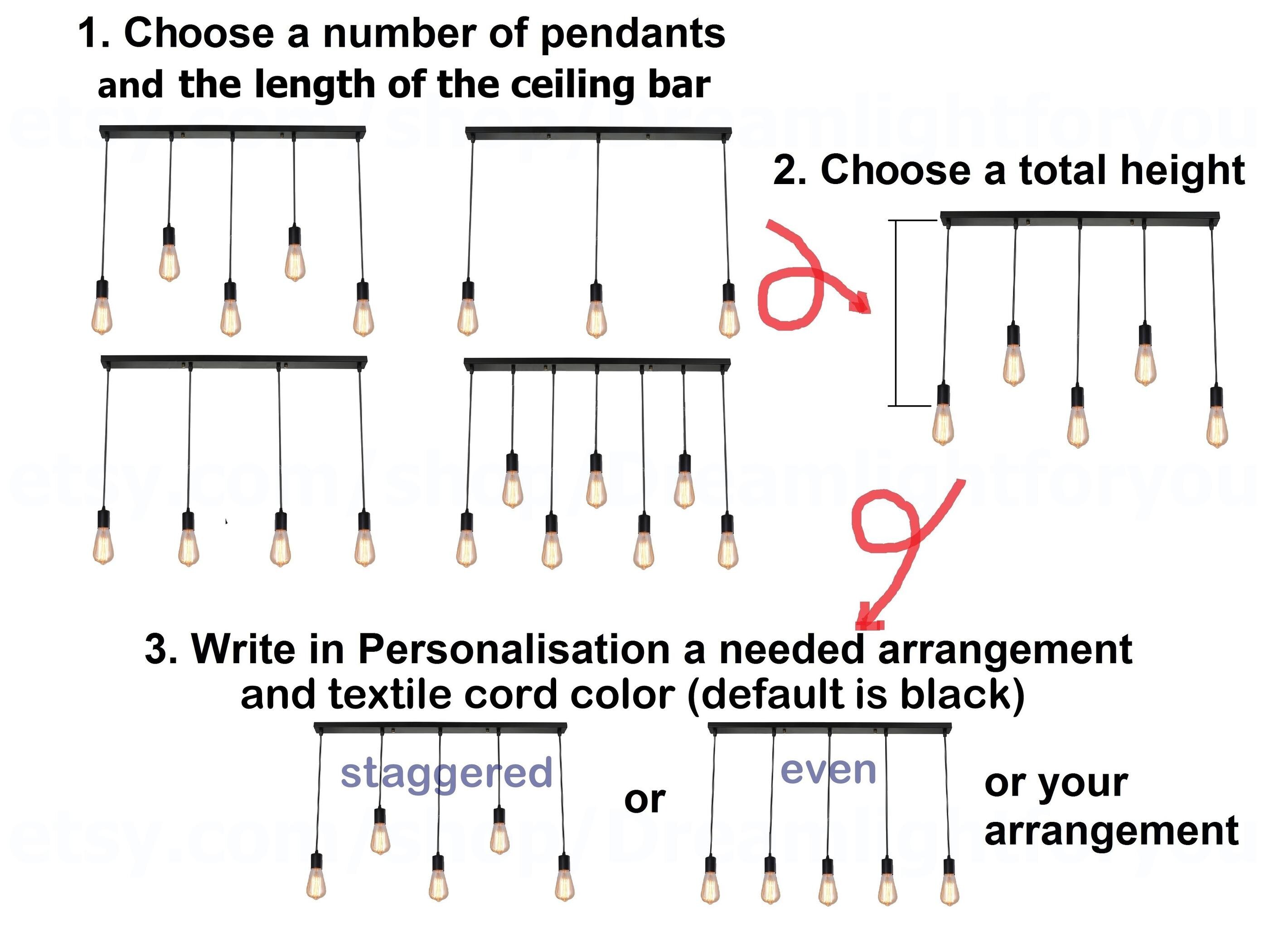 3-5-7 Copper Pendant Lights Linear Chandelier Ceiling Bar Pendant Light ...