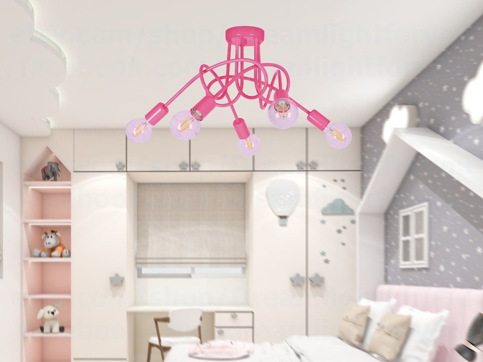 Pink Girls Room Chandelier Semi Flush Mount Ceiling Light Pink - Etsy