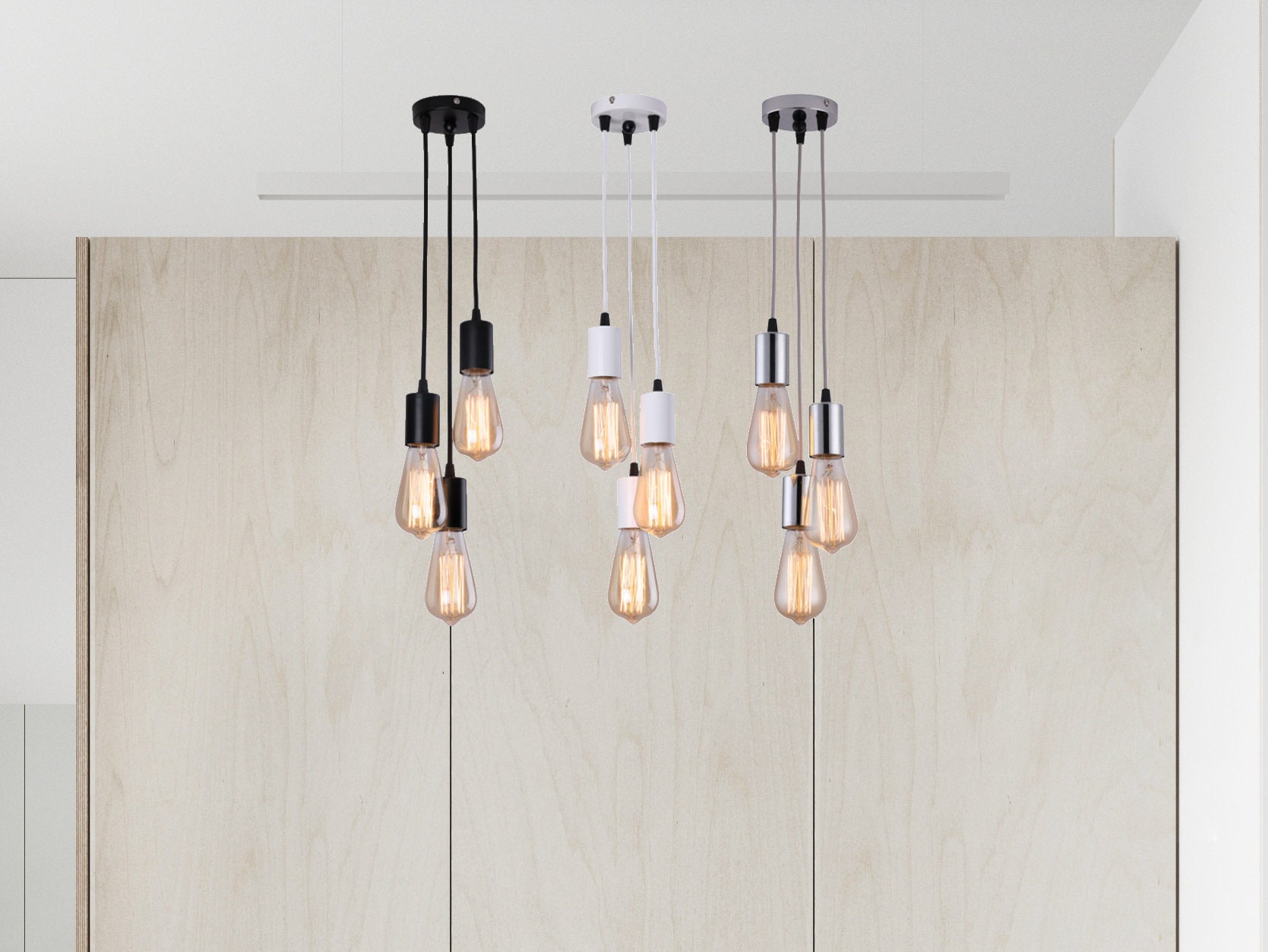 3 Light Pendant Cluster Pendant Light Bare Bulb Pendant | Etsy