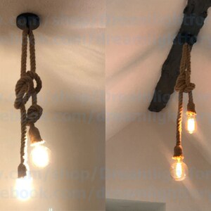 Double Head Jute Rope Pendant Light Manila Rope Lamp Hemp Rope 2 Lights ...