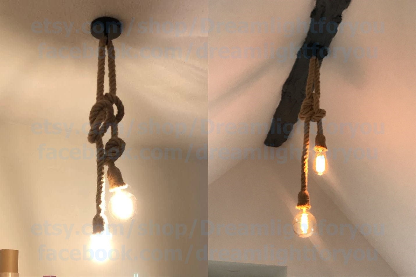 Double Head Jute Rope Pendant Light Manila Rope Lamp Hemp Rope | Etsy UK