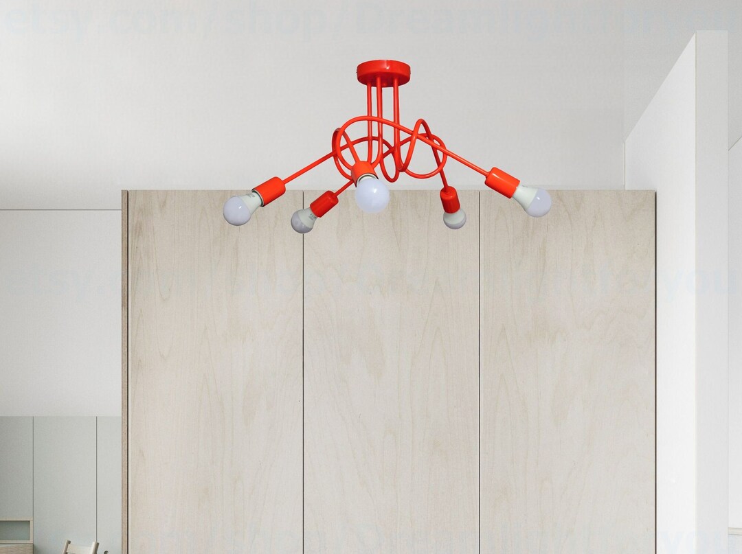Semi Flush Mount Red Chandelier With Bent Arms Semi Flush Mount Ceiling ...