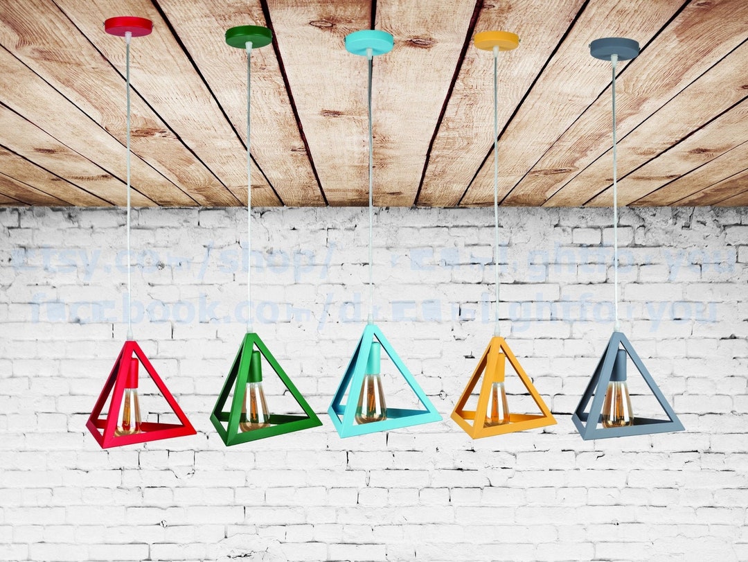 Colored Pyramid Chandelier Pendant Light Hanging Cube Blue, Green ...