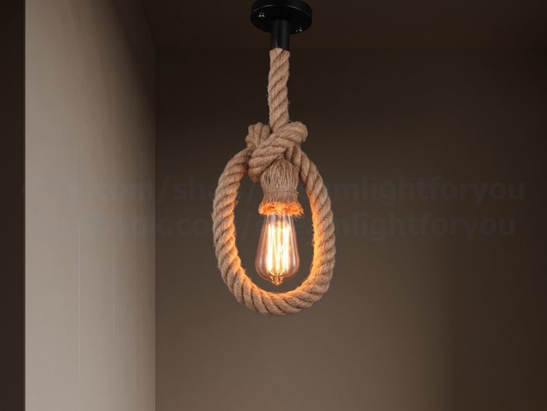 Hemp Rope Pendant Light With Knot Nautical Lighting Manila Rope Lamp ...