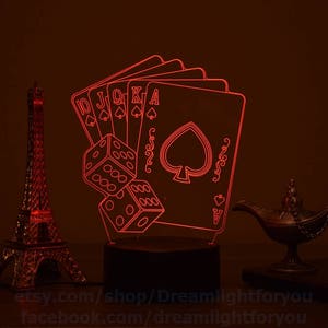 Poker Night Lamp Illusion Light LED Night Light Las Vegas Casino Dice ...