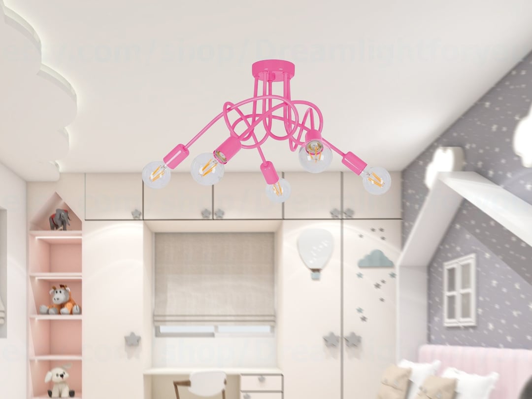 Pink Girls Room Chandelier Semi Flush Mount Ceiling Light Pink Pendant ...