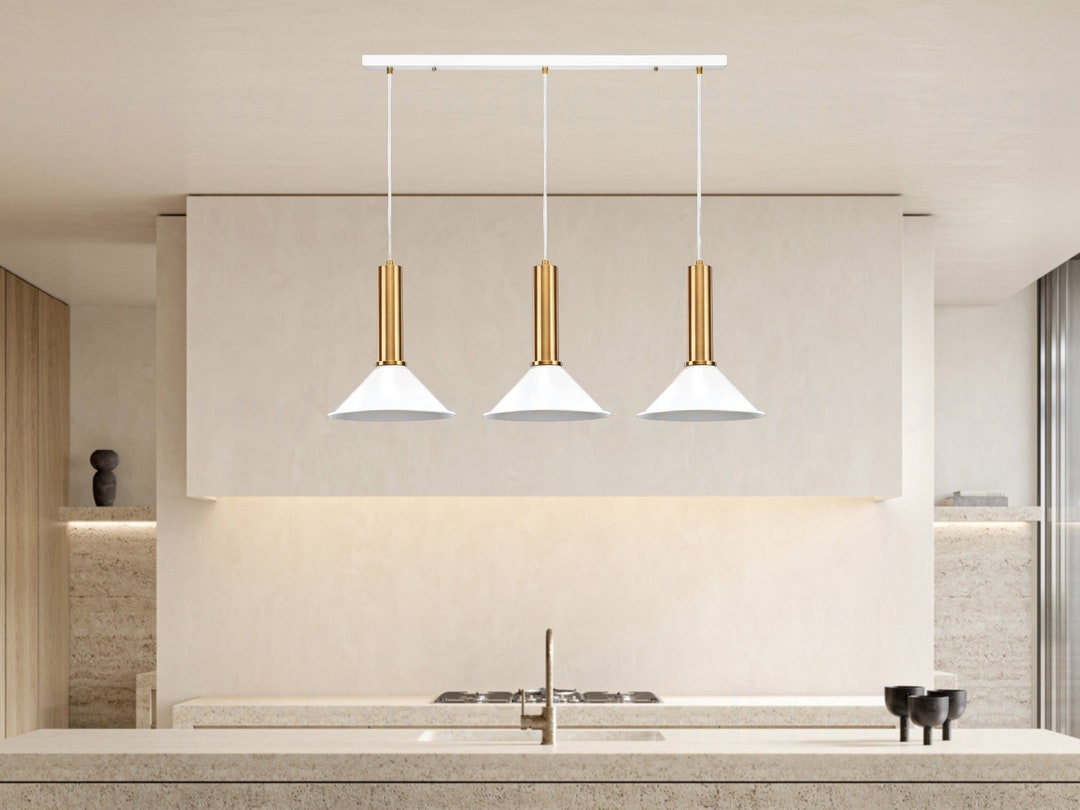 Kitchen Bar Linear Pendant Light White & Gold Dome Shaped Cluster ...