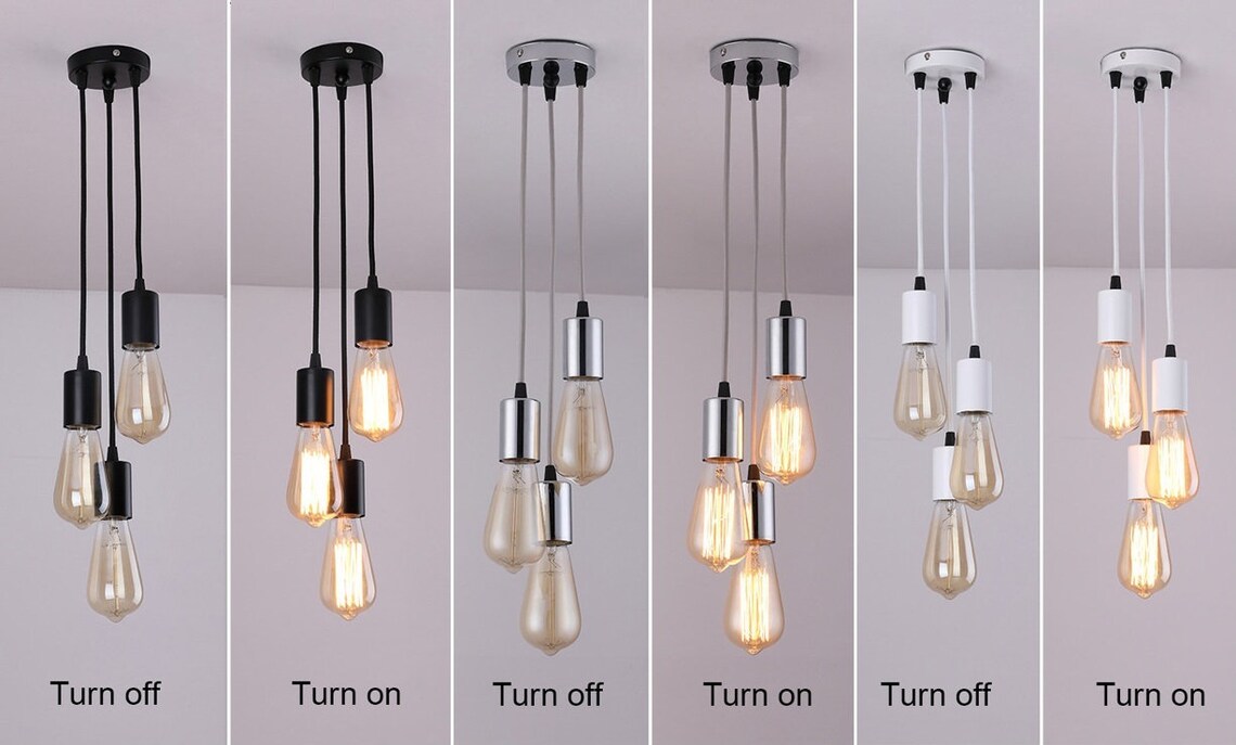 3-pendants light Cluster pendant chandelier Black White Chrome | Etsy