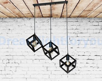 3 Cubes Iron Pendant Light Fixture Industrial Chandelier | Etsy