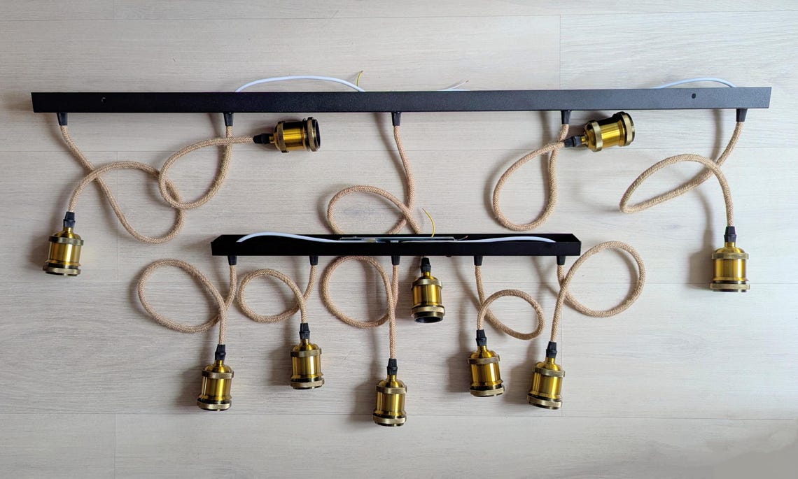 3-5-7 Copper Pendant Lights Linear Chandelier Ceiling Bar Pendant Light ...