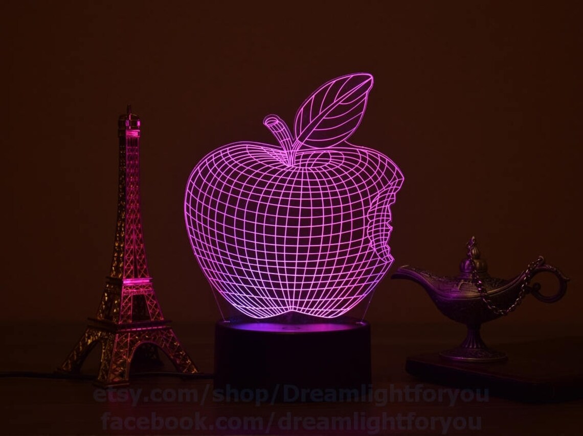 Apple 3D Night Lamp Illusion Light LED Night Light Mac Desk | Etsy