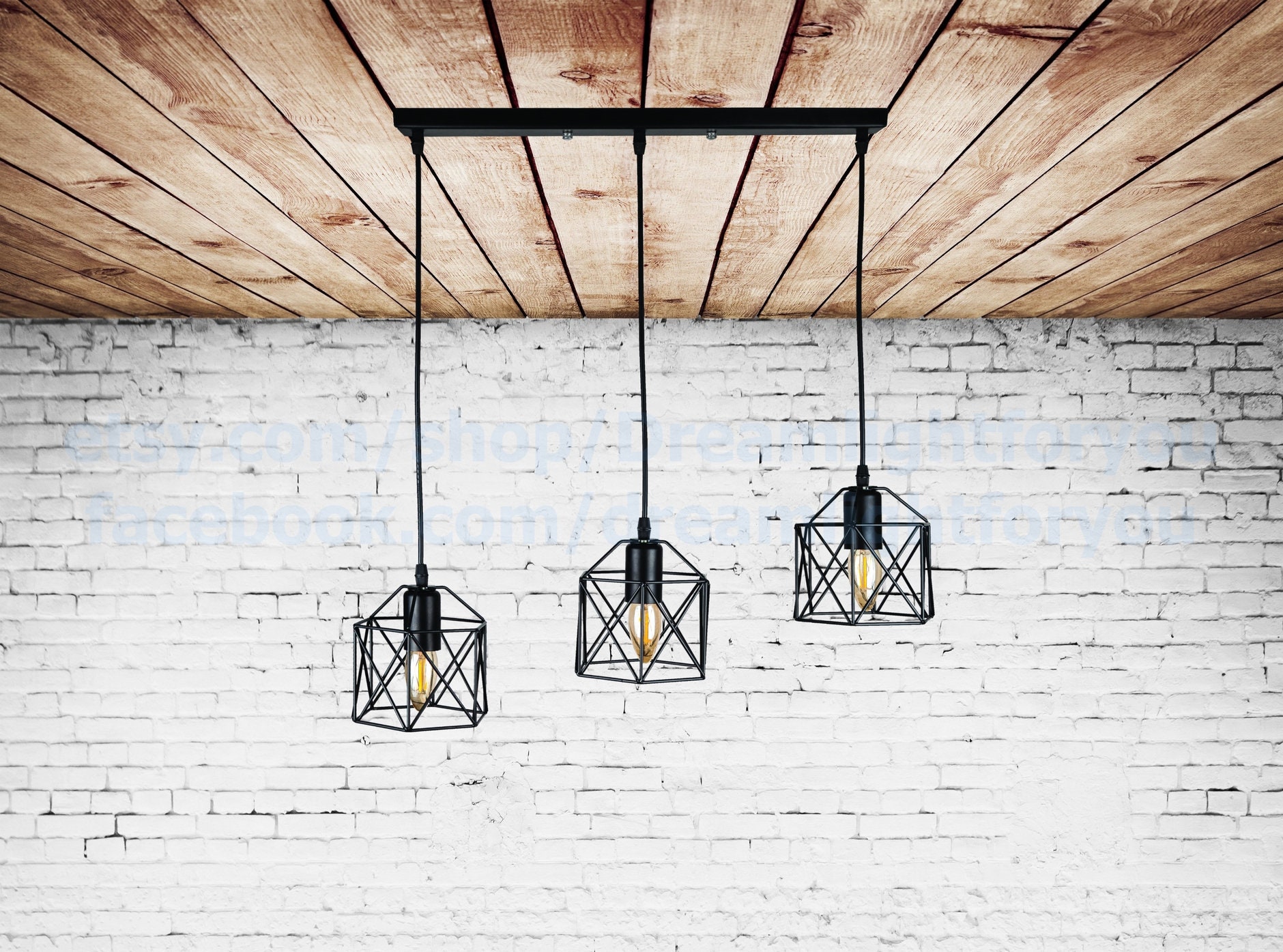 3 Light Cluster Pendant Lighting White Triple Chandelier 3 Cage Shade ...