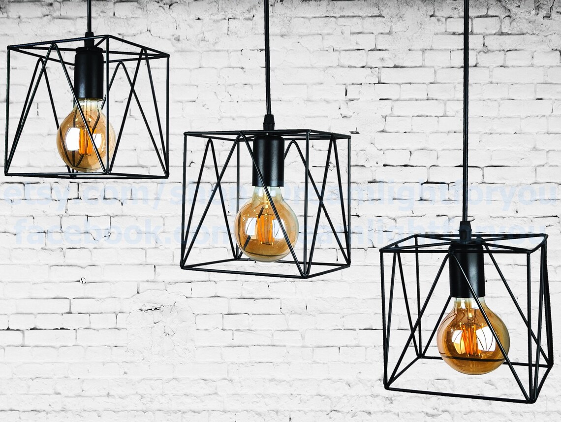 Three Light Linear Cluster Lighting Caged Pendant Lighting - Etsy
