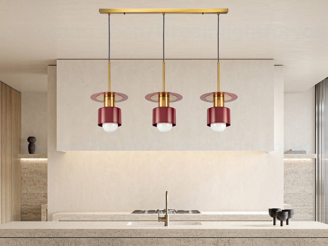Wine Red Linear 3 Way Pendant Light for Kitchen Island 3 Lamp Pendant ...