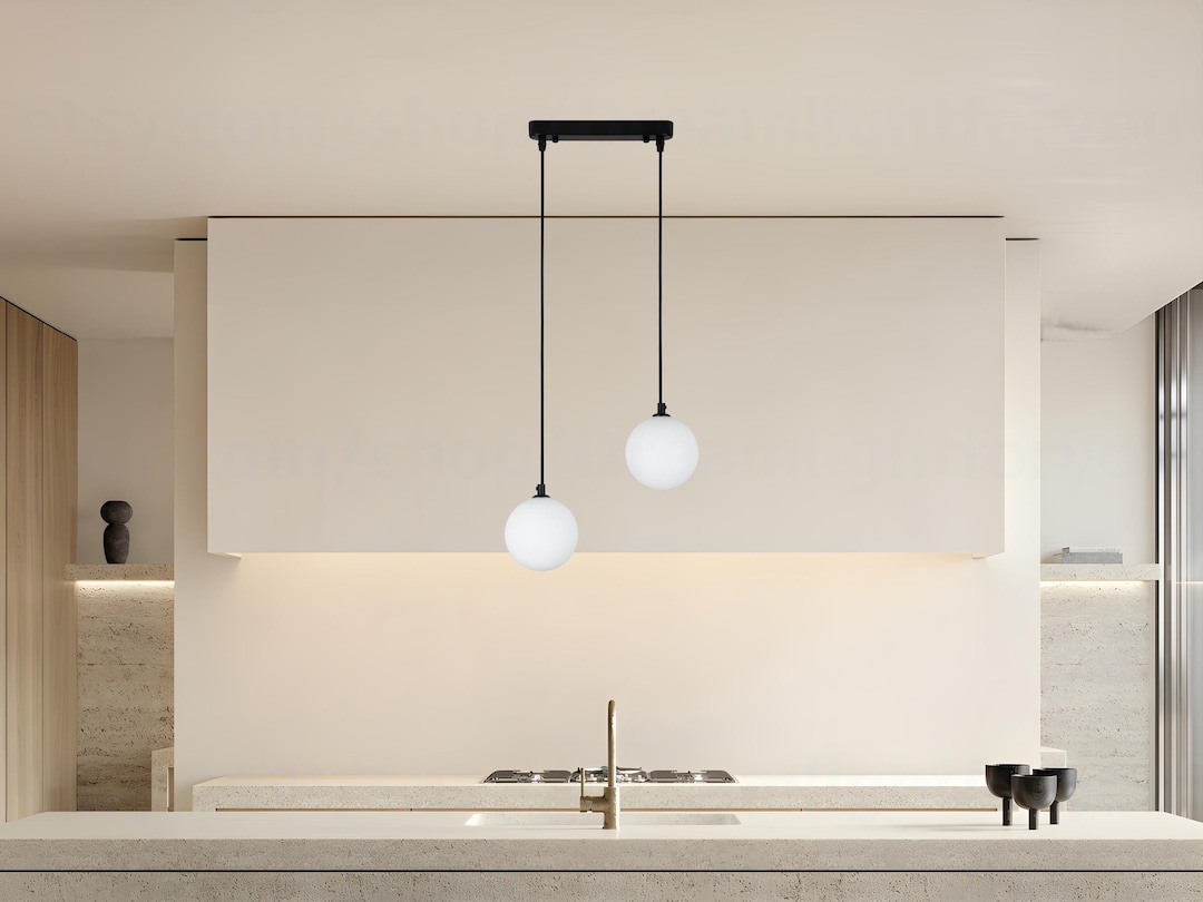 Modern Kitchen Lighting With Two Globe Opal Glass Shades Minimalist ...