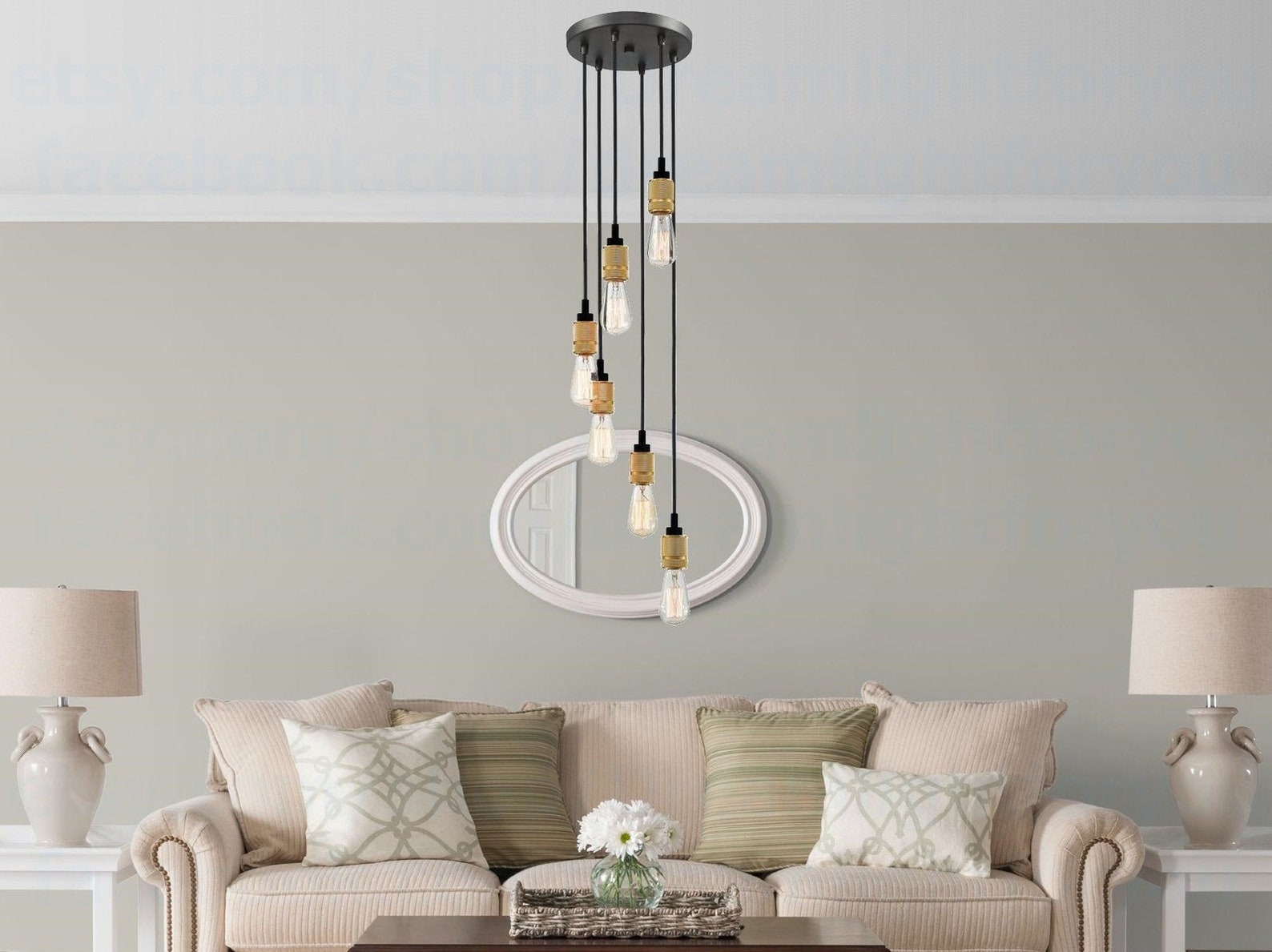 Cluster 6 Pendant Light Bare Bulb Staircase Chandelier Lighting Hallway ...