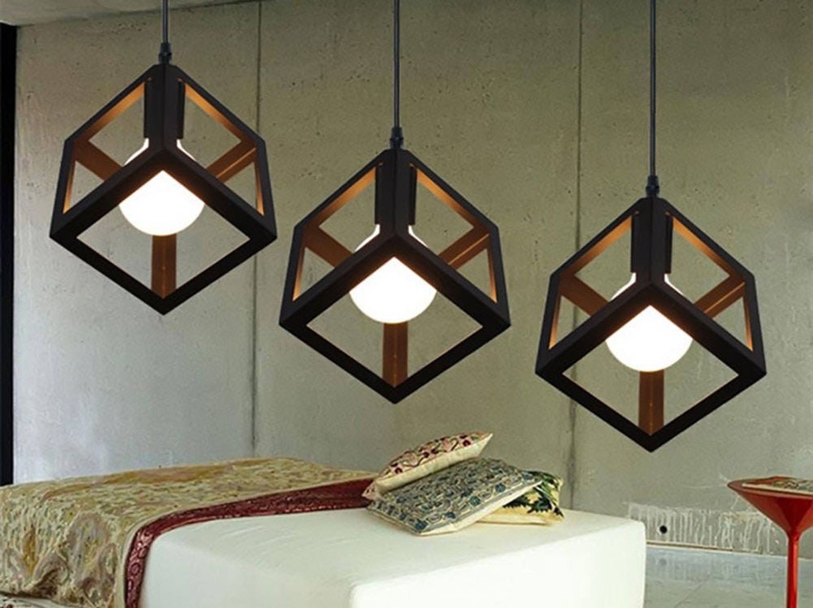 Iron Cube Pendant Light Fixture Hanging Cube Vintage - Etsy